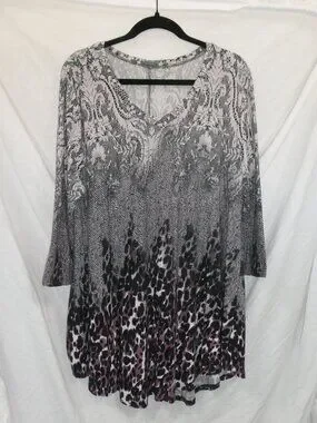 Bai Sheng | Tops | Bai Sheng Gt Long Tunic Printed Blouse Womens Size ...